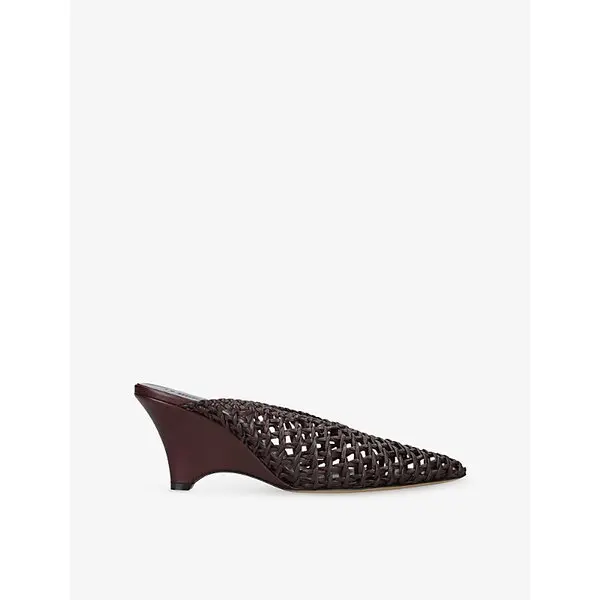 Le Monde Beryl Victoria Woven Leather Wedge Mules - Wine