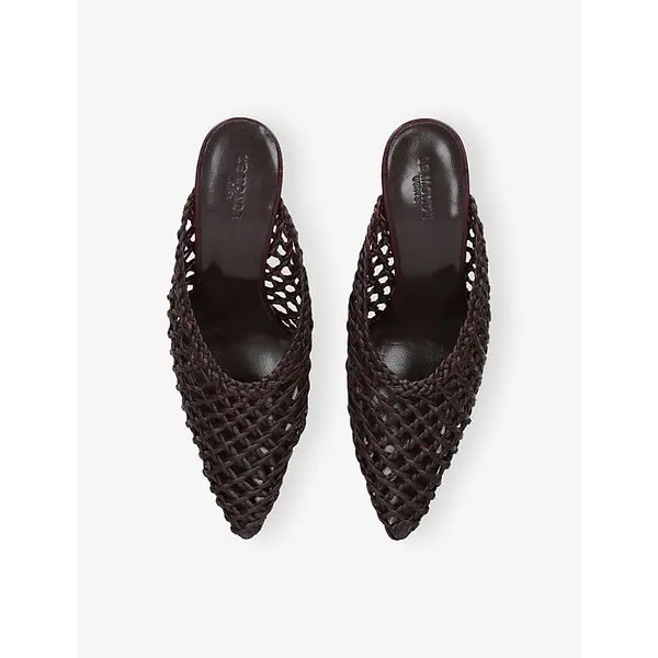 Le Monde Beryl Victoria Woven Leather Wedge Mules - Wine
