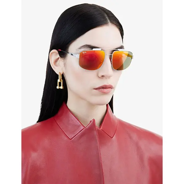 Ray-ban Rb3789m Square-frame Metal Sunglasses - Silver