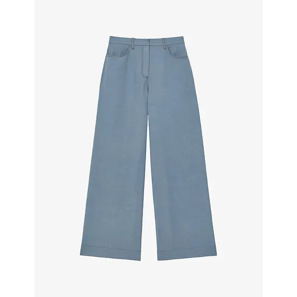 REISS Charlotte Wide-leg Stretch-woven Trousers - Light Blue