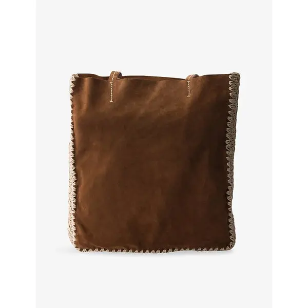 Prada Suede And Crochet Tote Bag - Brown