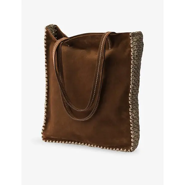 Prada Suede And Crochet Tote Bag - Brown