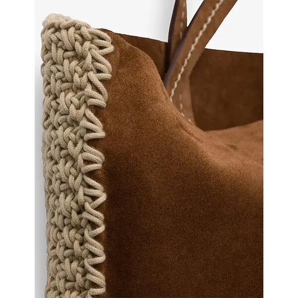 Prada Suede And Crochet Tote Bag - Brown