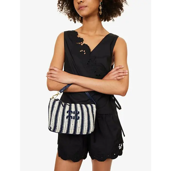 Miu Miu Embroidered-logo Striped Cotton-crochet Handbag