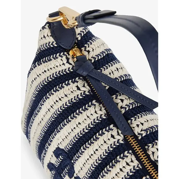 Miu Miu Embroidered-logo Striped Cotton-crochet Handbag