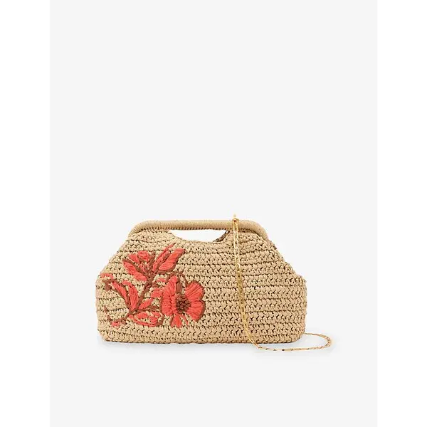 REISS Gina Raffia Clutch Bag