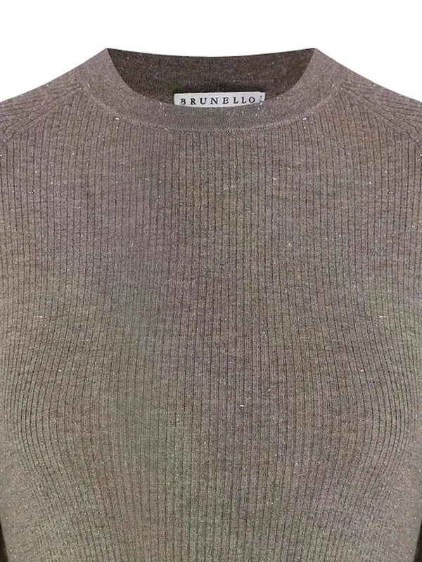Brunello Cucinelli Ribbed-knit Lurex-finish T-shirt - Brown