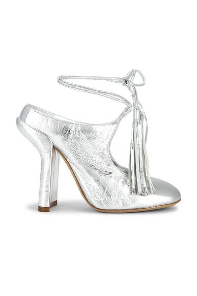Dries Van Noten Metallic Leather Tie Heel - Silver