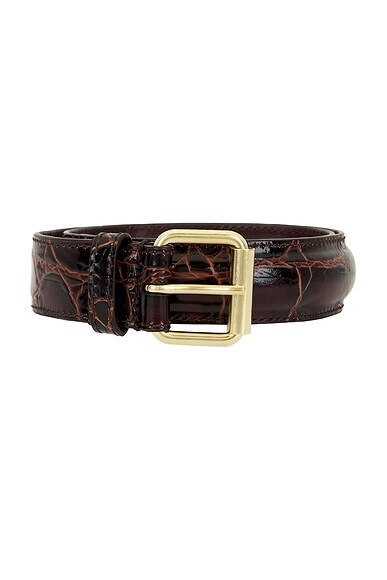Dries Van Noten Printed Croc Effect Leather Belt - Brown