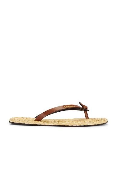 Saint Laurent Leather And Raffia Pool Slide