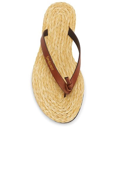 Saint Laurent Leather And Raffia Pool Slide