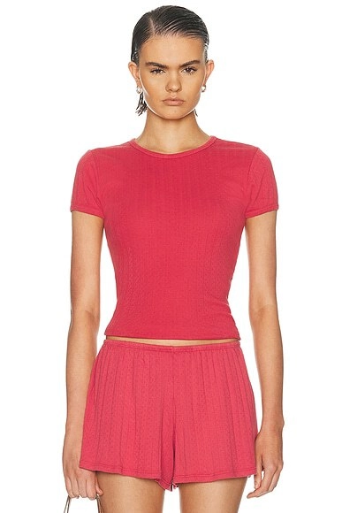 Donni. Pointelle Baby Tee - Raspberry