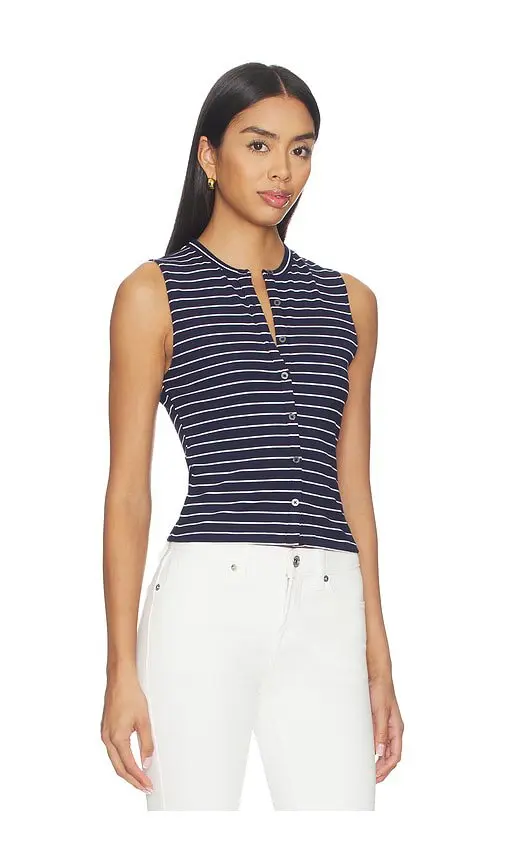 Good American Ribbed Striped Button-front Sleeveless Top