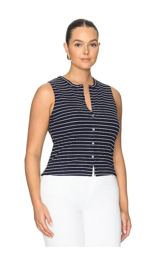 Good American Ribbed Striped Button-front Sleeveless Top