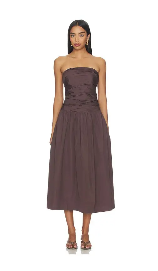 Madewell Strapless Gathered Waist Poplin Dress - Chocolate