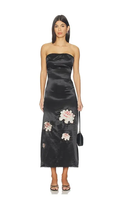 OPERASPORT Maya Strapless Embroidered Midi Dress