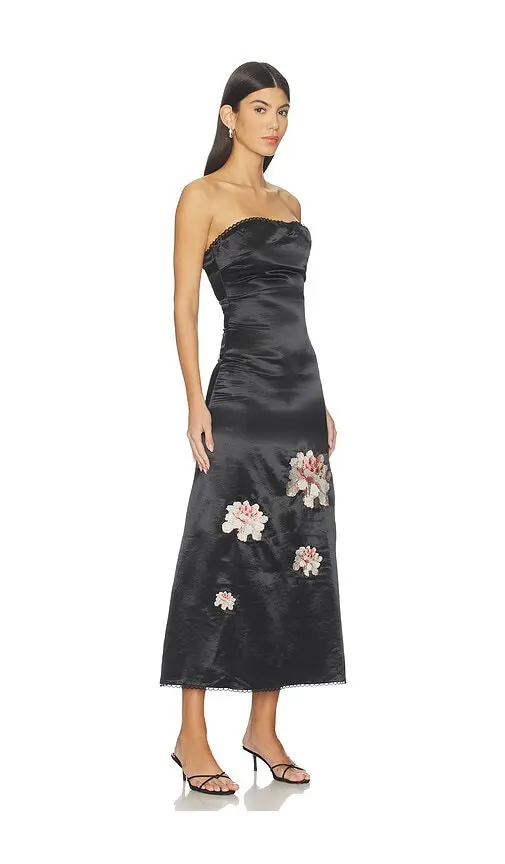 OPERASPORT Maya Strapless Embroidered Midi Dress