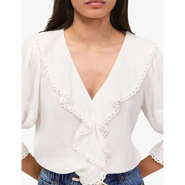 RO&ZO Ruffled Cheesecloth Cotton Blouse