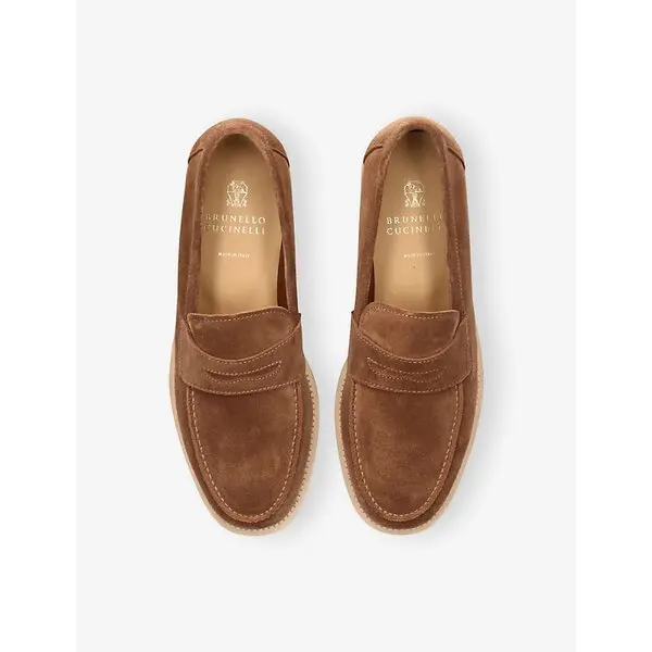 Brunello Cucinelli Suede Penny Strap Loafers