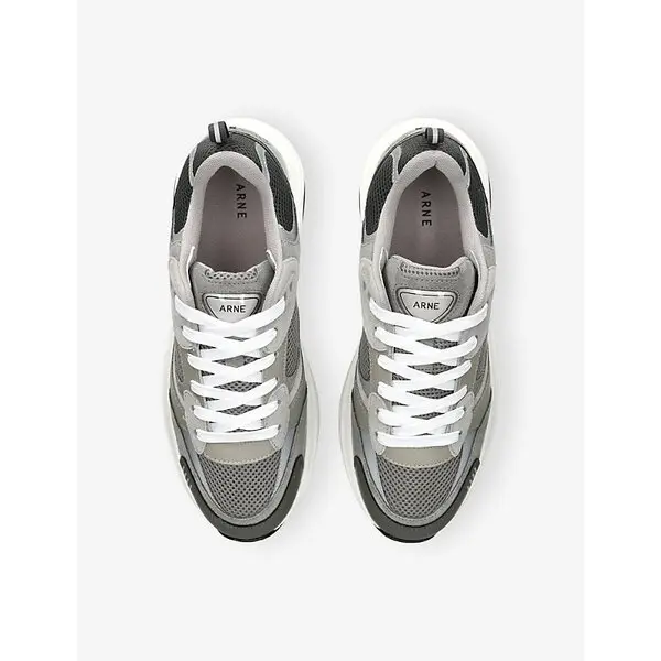 ARNE Flow Runner Leather, Suede And Mesh Trainers - Grey Mixed