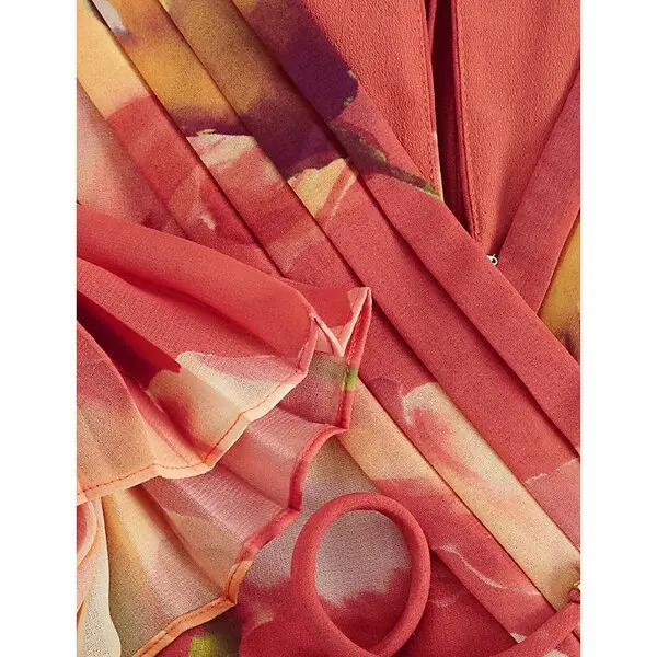 PHASE EIGHT Floral Print Pleated Maxi Dress - Orange