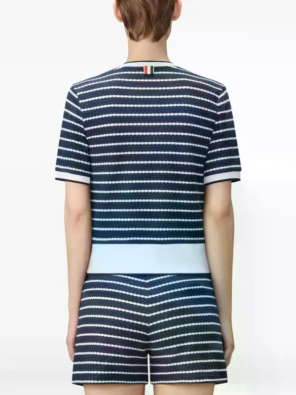 Thom Browne Striped Cotton T-shirt - Blue