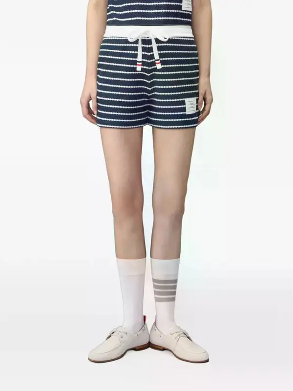 Thom Browne Striped Honeycomb Texture Shorts - Blue
