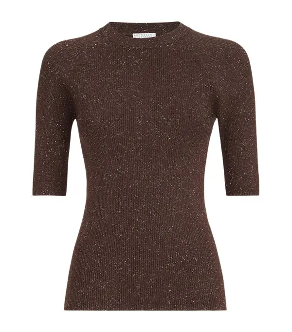 Brunello Cucinelli Cashmere Sparkling Ribbed Sweater - Brown