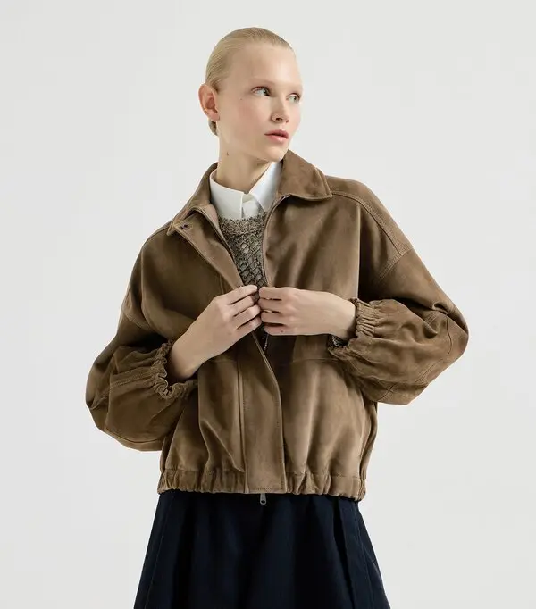 Brunello Cucinelli Suede Bomber Jacket - Green