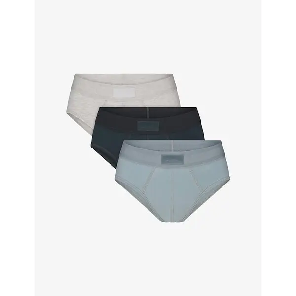 SKIMS Cotton Pack Of Three Briefs - Verdant Multi