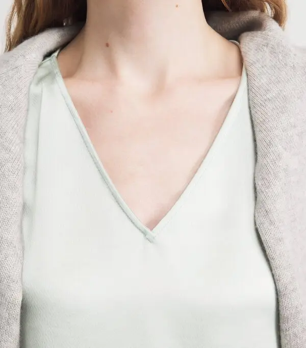 LESET Satin V-neck Cropped Top - Green
