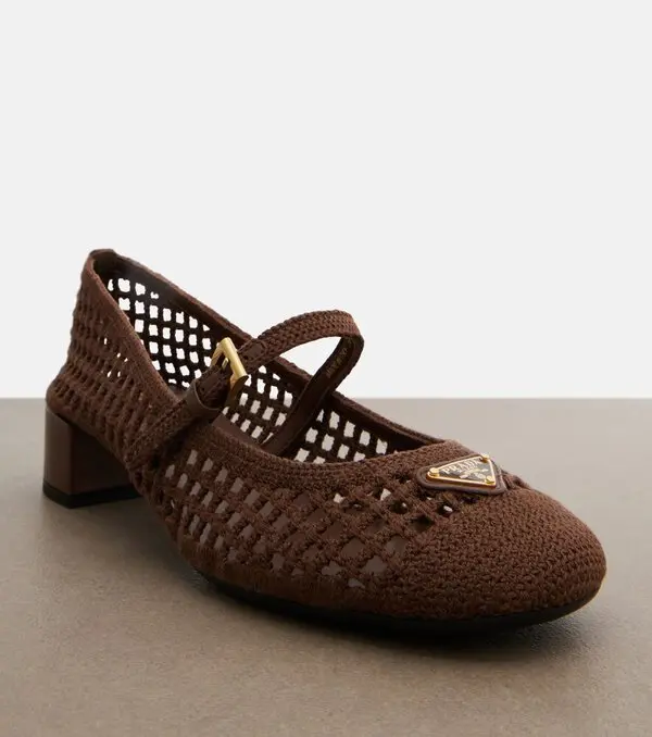 Prada Woven Mary Jane Pumps - Brown