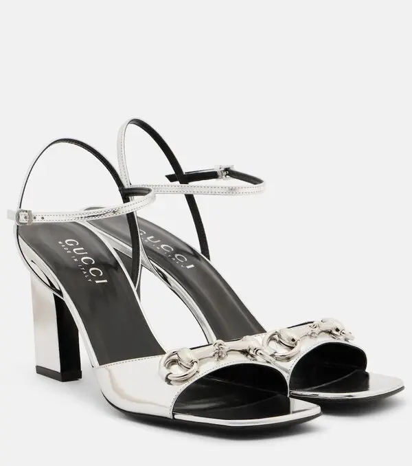 Gucci Signora Horsebit Metallic Leather Sandals - Silver