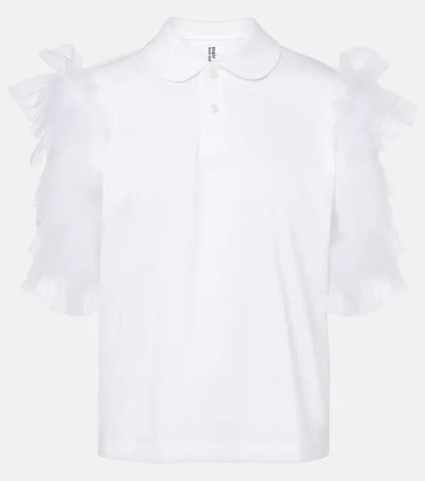 Noir Kei Ninomiya Tulle Trimmed Cotton Polo Shirt - White
