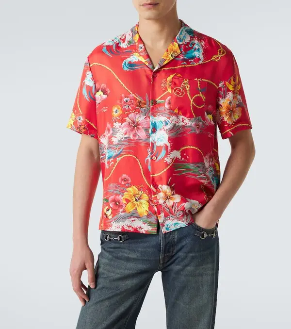 Gucci Floral Silk Twill Bowling Shirt - Red
