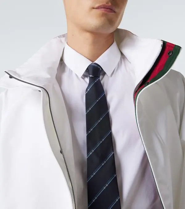 Gucci Horsebit Striped Silk Jacquard Neck Tie - Blue