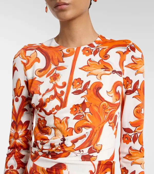Dolce & Gabbana Majolica Print Organza Maxi Dress