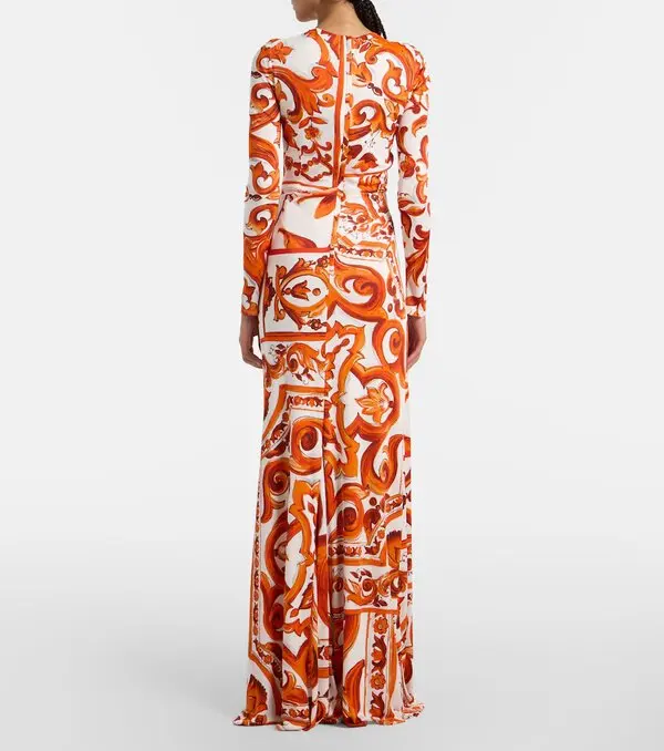 Dolce & Gabbana Majolica Print Organza Maxi Dress