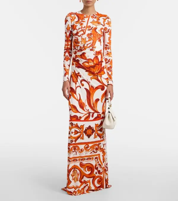 Dolce & Gabbana Majolica Print Organza Maxi Dress