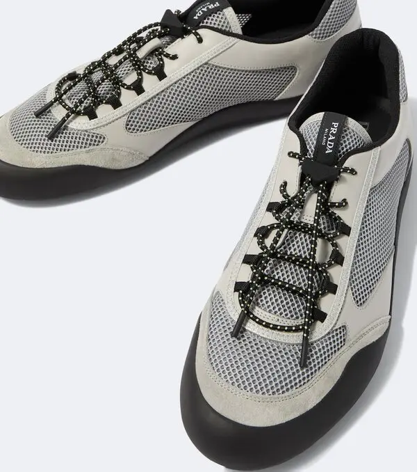 Prada Speedrock Leather-trimmed Sneakers - Grey