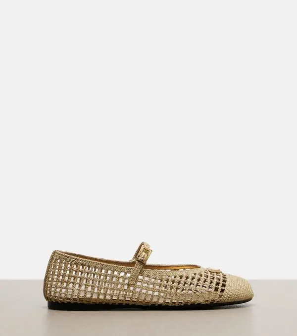 Prada Woven Mary Jane Flats - Gold