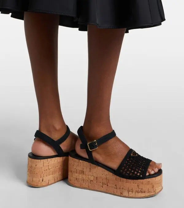 Prada Crochet Platform Wedge Sandals