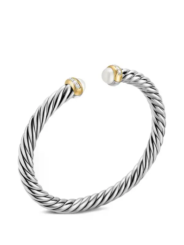 David Yurman Cable Flex® Bracelet With Pearls And Diamonds In Sterling And 14k Yellow Gold