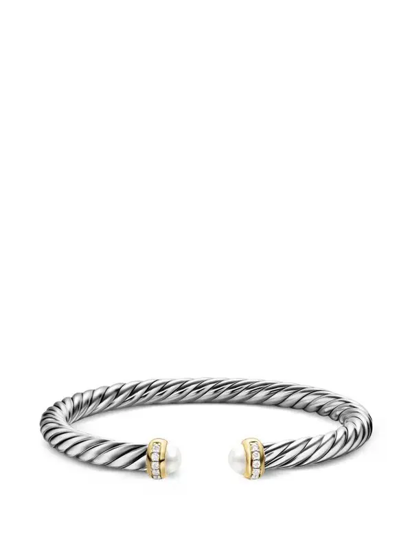 David Yurman Cable Flex® Bracelet With Pearls And Diamonds In Sterling And 14k Yellow Gold