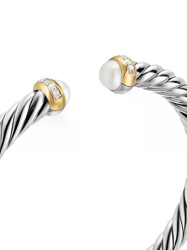 David Yurman Cable Flex® Bracelet With Pearls And Diamonds In Sterling And 14k Yellow Gold