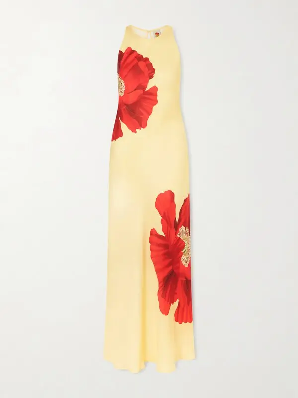 Farm Rio Floral-print Satin Maxi Dress - Yellow