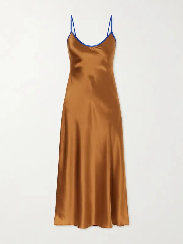 Comme Si Bias Silk-charmeuse Slip Midi Dress - Brown