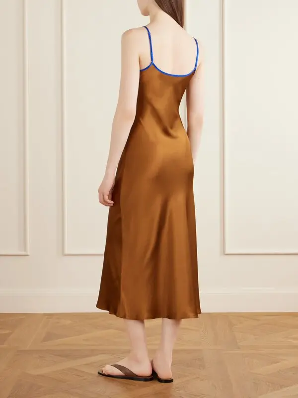 Comme Si Bias Silk-charmeuse Slip Midi Dress - Brown