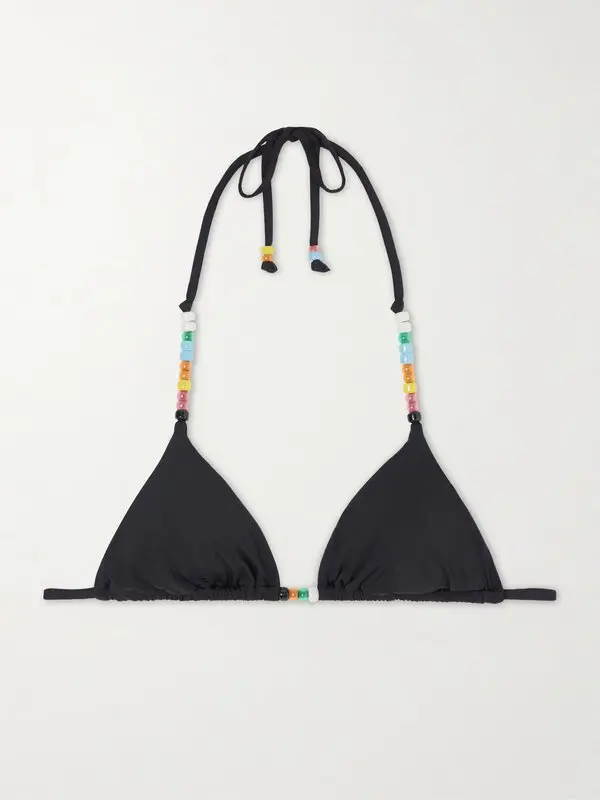 Staud Lido Embellished Triangle Bikini Top - Black