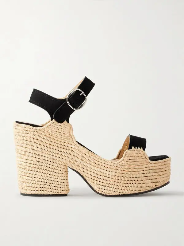 Gabriela Hearst Sardis Raffia Platform Wedge Sandals - Black